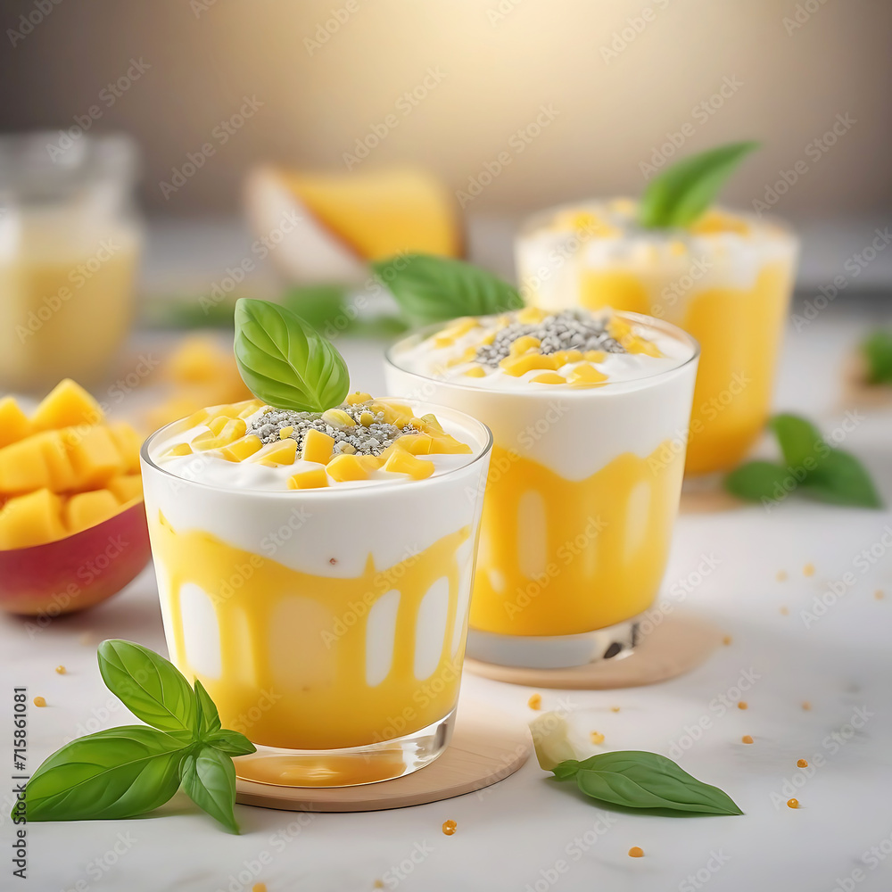 Mango Cheese Milk, a delicious dessert with jelly, nata de coco, basil ...