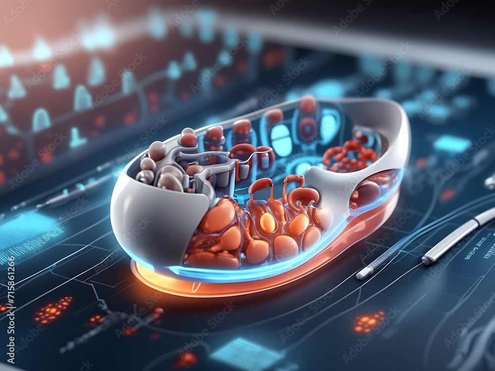 futuristic medical research or kidney health care with diagnosis and ...