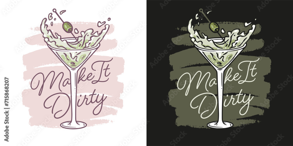 Martini cocktail vector with olive and splashes for alcohol for ...