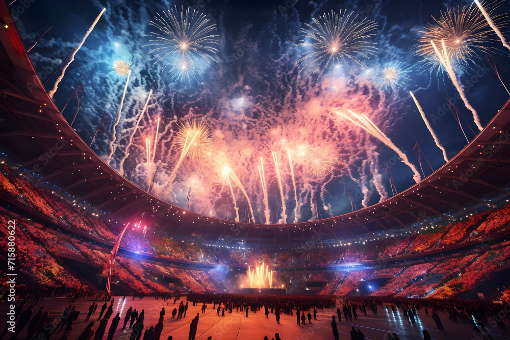 Dynamic scene at the opening ceremony of a major international sports ...