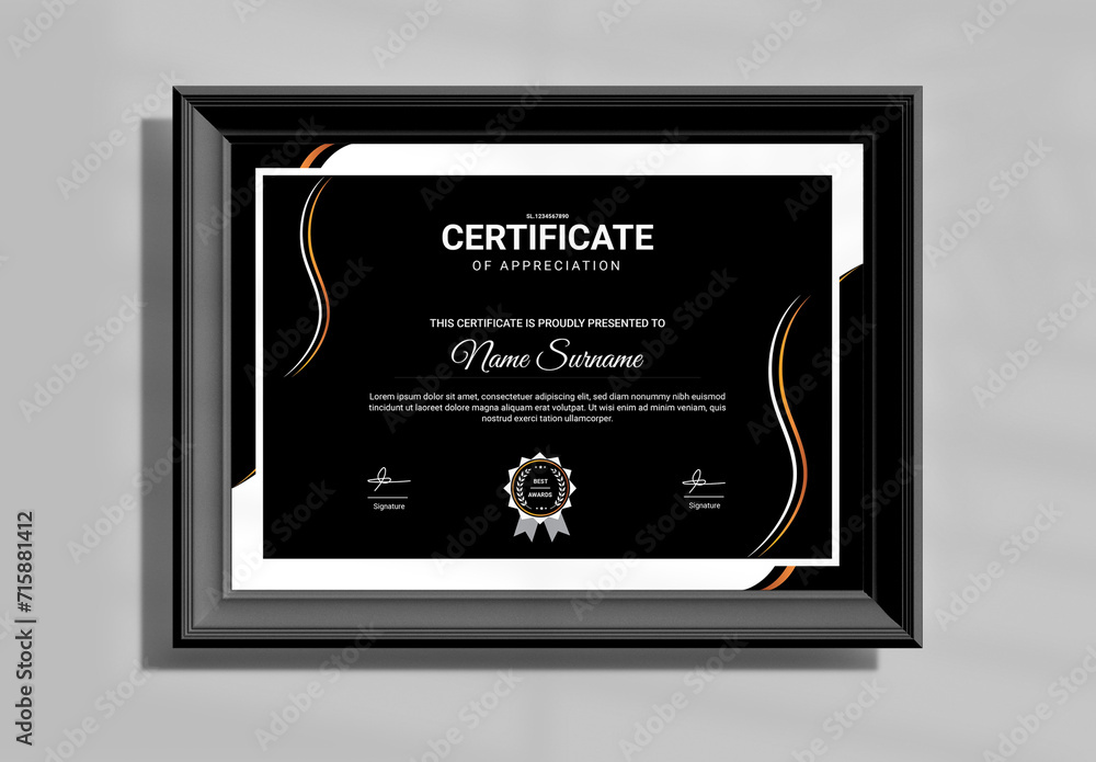 Black Color Certificate Design Layout Stock Template | Adobe Stock