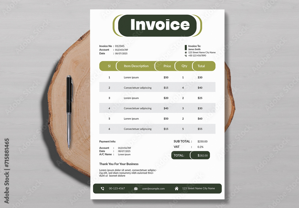 Modern And Simple Invoice Layout Stock Template | Adobe Stock