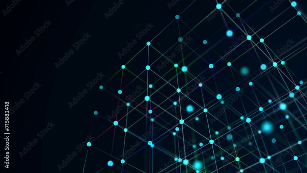 Data binding cells. Digital blockchain concept and information transmission system. 3D rendering ...