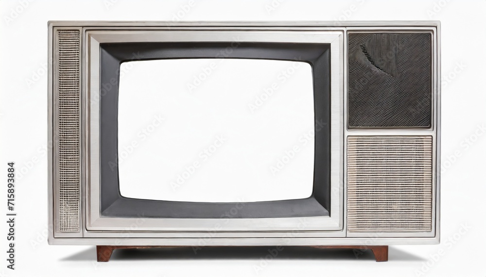 old vintage silver tv 1980s 1990s 2000s with white screen isolated on ...