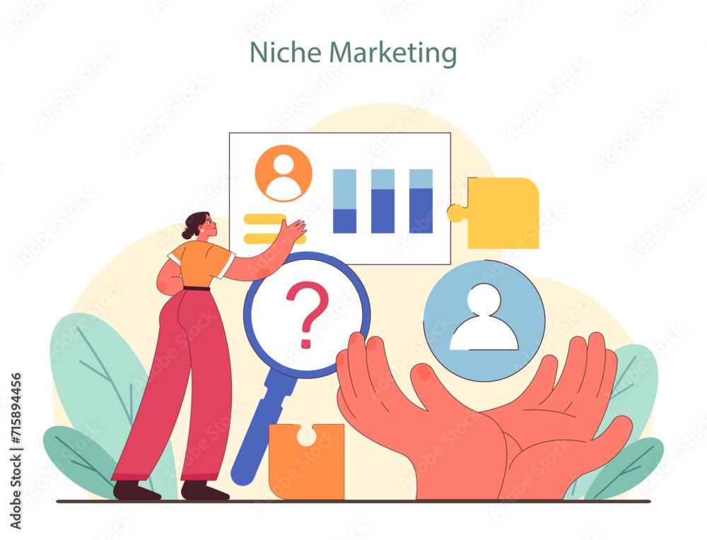 Niche marketing analysis. Illustration of market research, customer ...