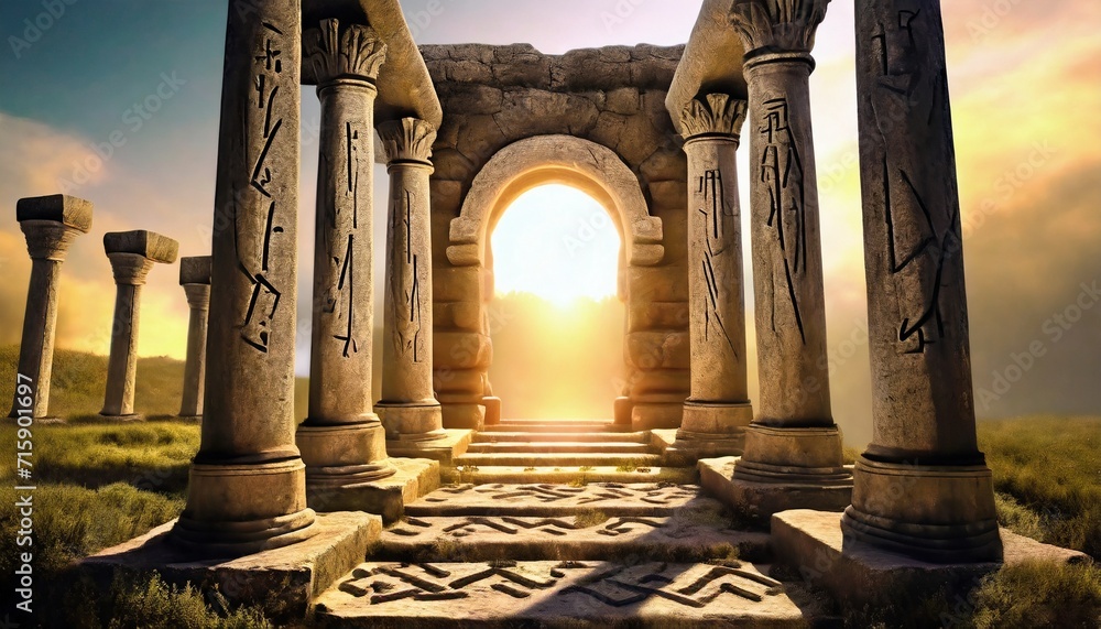 ancient arch and pillars portal to another world magical ancient runes ...