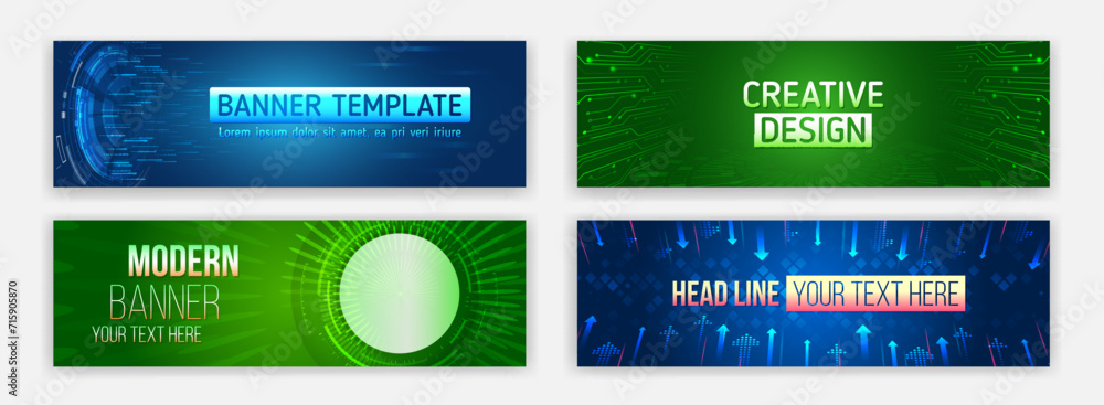 High-tech horizontal banner template. Modern banner design with ...