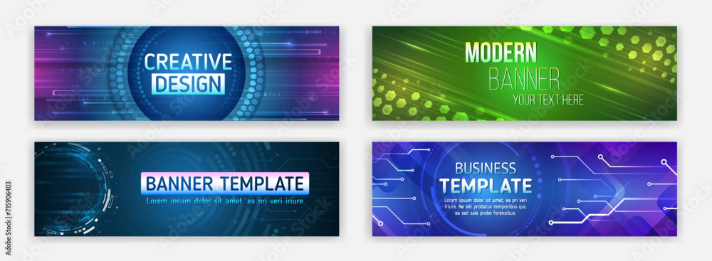 Sci-fi vector sample concept. High-tech horizontal banner template ...