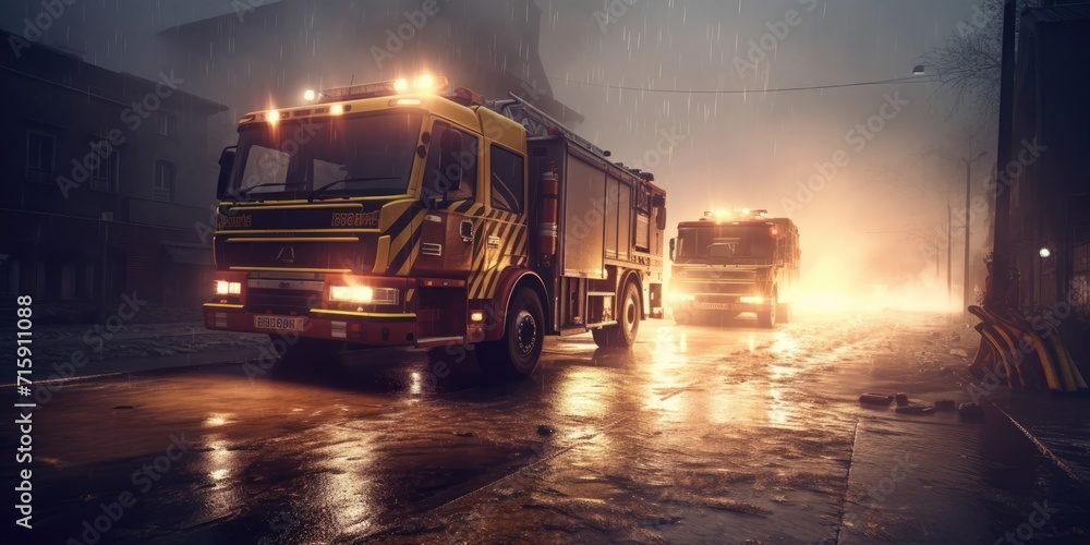 Fire engine. Generative AI. The fire engine are with ladders ...