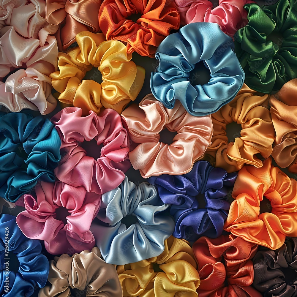 Photography of multiple elastic hair scrunchies in different colors ...