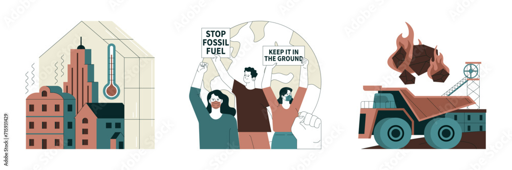 Fossil fuel set. Fossil resources extraction and its impact on climate change. Reliance on non ...