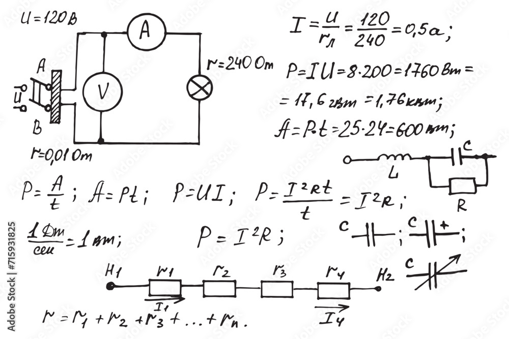 Physics, electronic engineering, mathematics equation and calculations ...