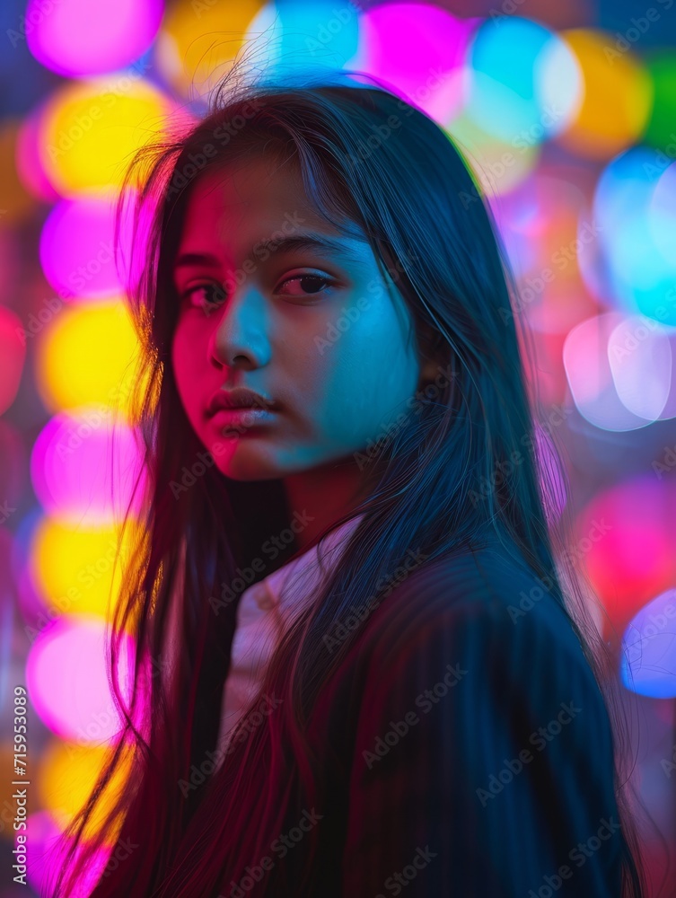 Teen Indian Woman with Brown Straight Hair vintage photo. Portrait of a ...