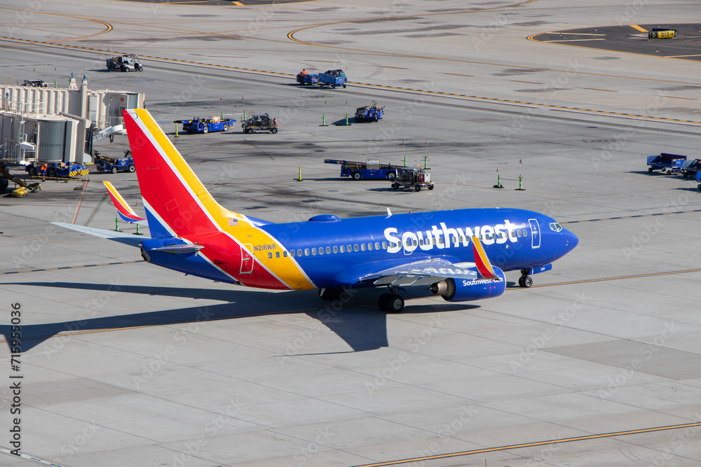 Aerial view of an Southwest Airlines Boeing 737 at Phoenix Sky Harbor ...