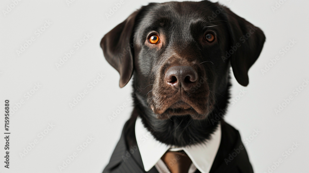 An expressive Labrador Retriever donning a dapper suit and tie ...
