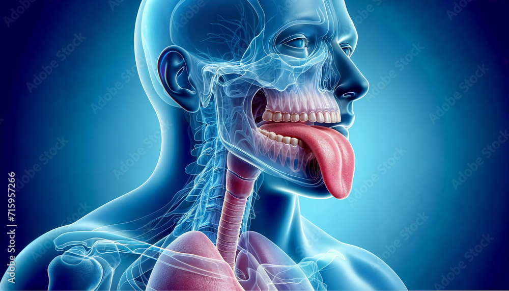 A digital medical illustration of a semi-transparent human figure with ...