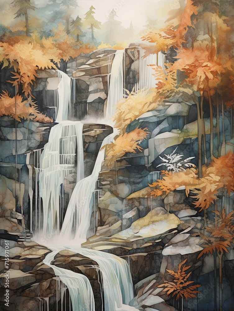 Majestic Waterfall Art: Earth Tone Cascades in Neutral Hues Stock ...