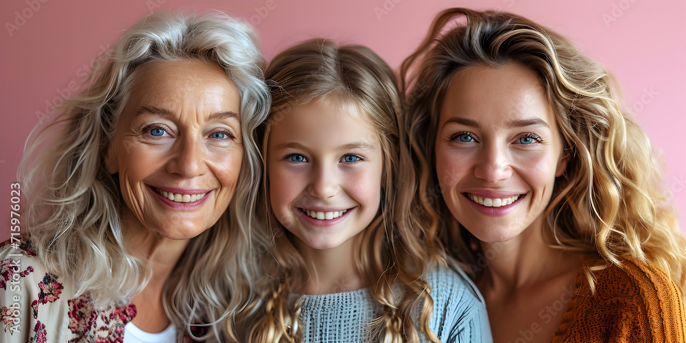 Portrait of grandmother, mother and kid girl, happy family of three ...
