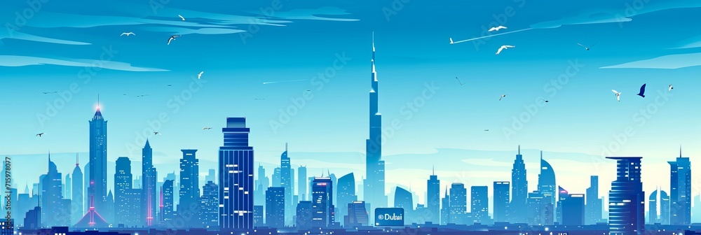 Dubai, UAE famous cityscape view background. Vector illustration easy ...
