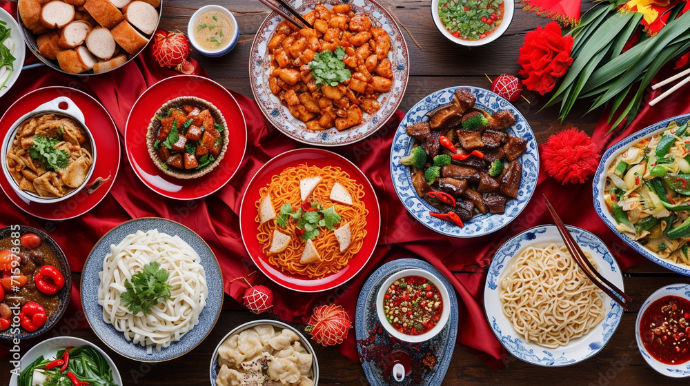 An inviting scene of a traditional Chinese dining table adorned with an ...