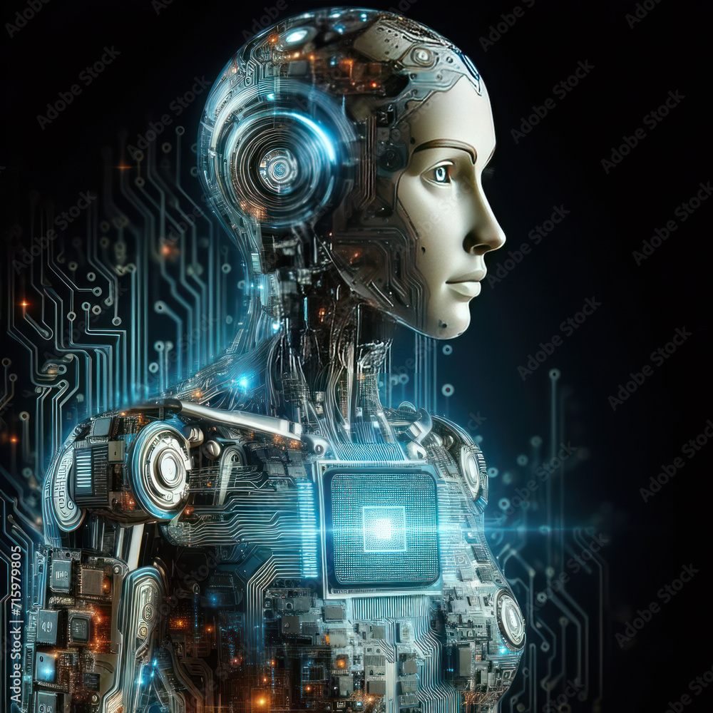 humanoid AI robot, artificial intelligence, motherboard, computer ...