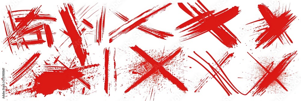 Grunge red strike through and underline elements. Set of hand drawn red ...