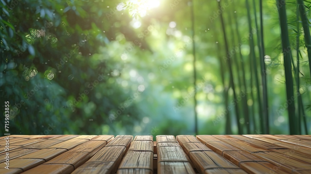 Bamboo smooth boards on defocused natural background of bamboo green ...