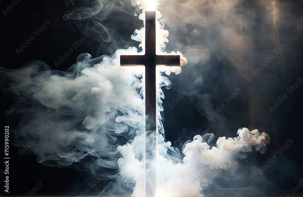 cross in the clouds, Smoke on the background cross light. Website ...