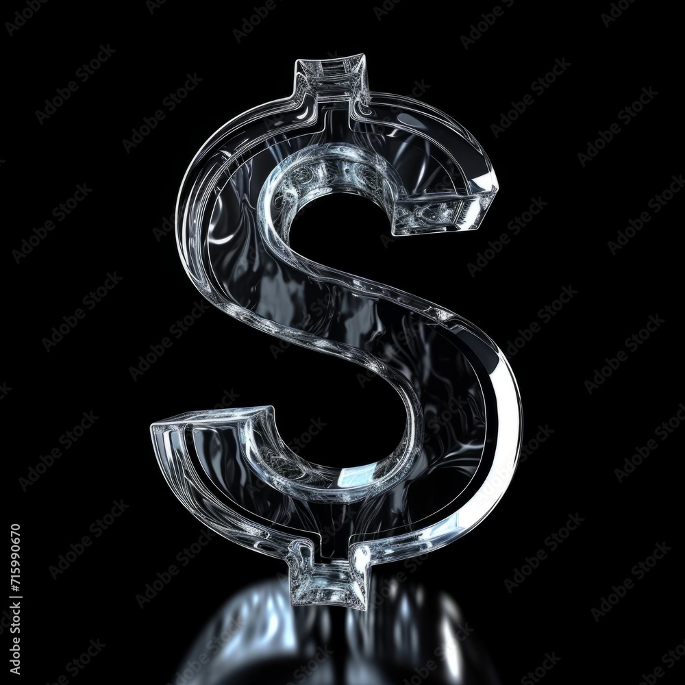 Shiny Surface Dollar Sign isolated on Black Background. Photorealistic ...