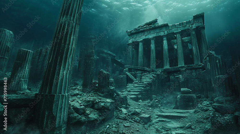 Foto de A haunting underwater view of an ancient Greek temple, its ...