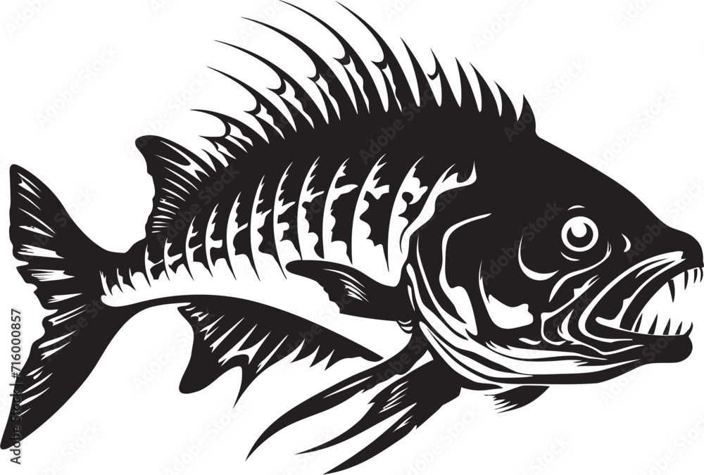 Vicious Vertebrate Predator Fish Skeleton Logo in Elegant Black ...