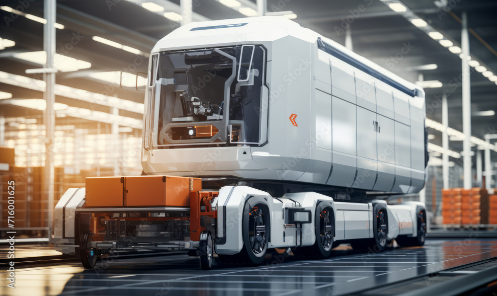 Futuristic huge robotic cargo transport. Modern automated guided ...
