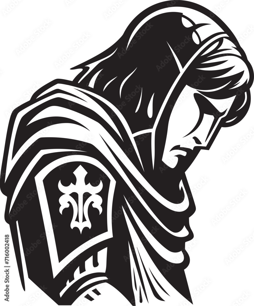 Mourning Majesty Elegant Black Vector Sad Knight Soldier Emblem ...