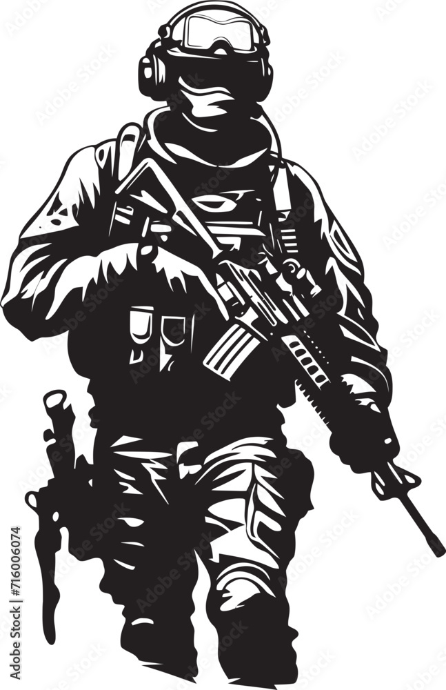 Armed Defender Vector Soldier with Gun Black Icon in Elegant Style ...