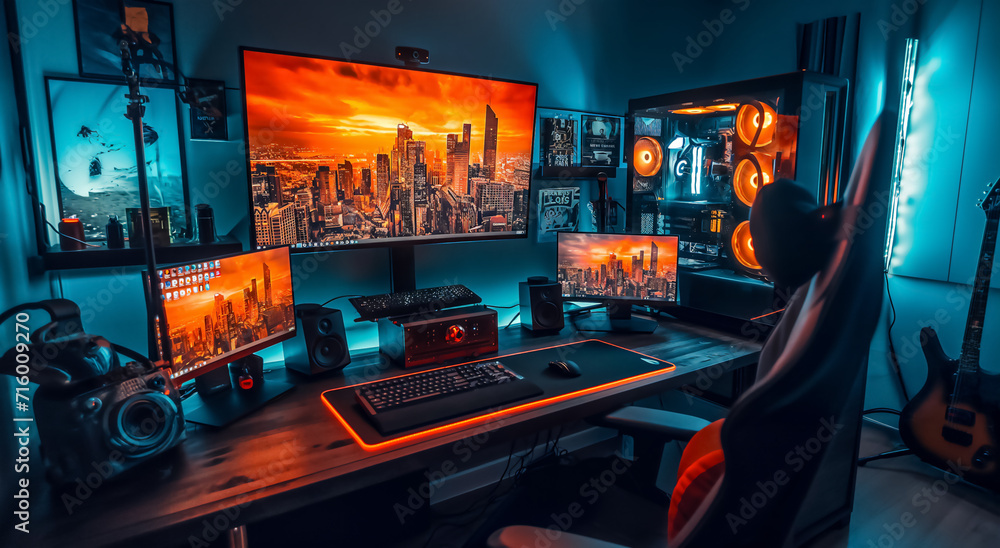 Professional Gamers Room With Ultra Powerful Personal Computer with led ...