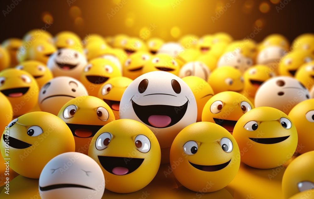 Smiley Face Emojis Surround a White Ball Generative AI Stock ...