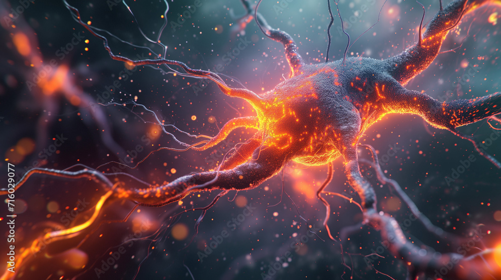 An artistic representation of a neuron firing electrical signals ...