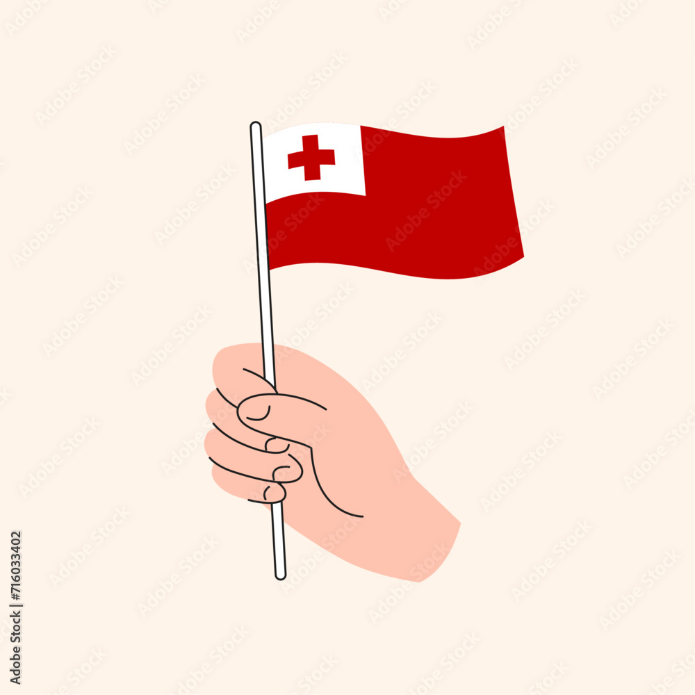 Flag of Tonga, Oceania, Isolated Flat Illustration. Cartoon Hand ...