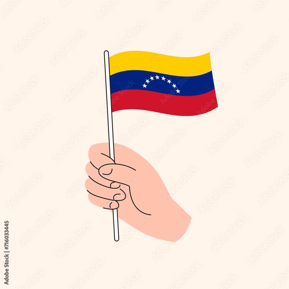 Cartoon Hand Holding Venezuelan Flag, Simple Vector Design. Flag of ...