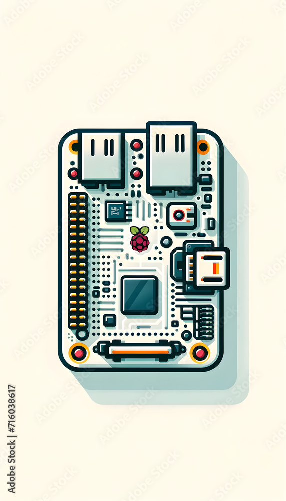 Stylized Illustration of Raspberry Pi Single-Board Computer with ...