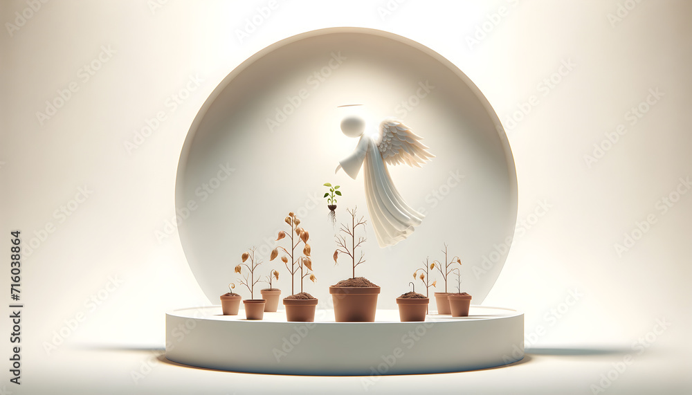3D Rendered Angel of Renewal: Ethereal White Angel with Halo Nurturing ...