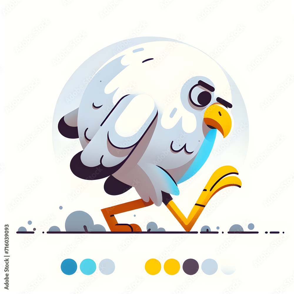 Determined Cartoon Bird Walking Confidently Illustration - Simple ...