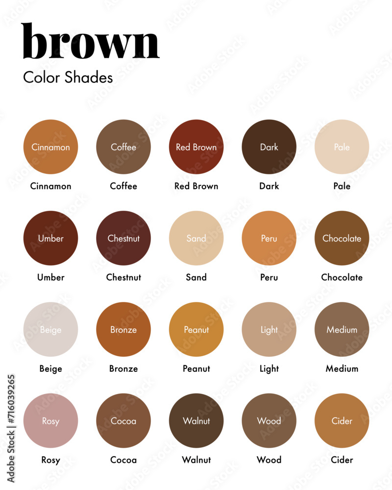 Palette of Brown Shades with Corresponding Names, Collection of Browns ...