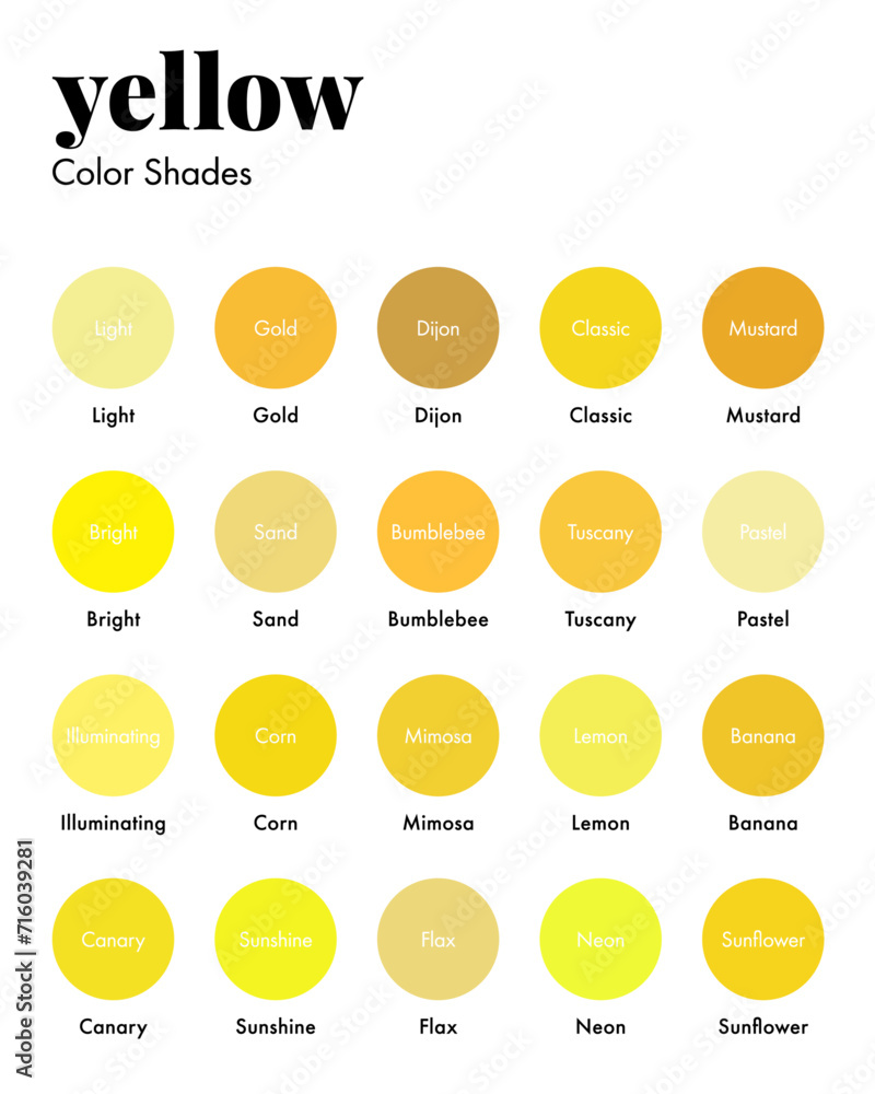 Palette of Yellow Shades with Corresponding Names, Collection of ...