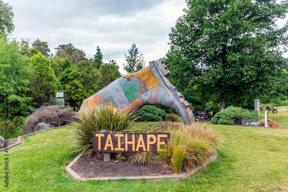 A close-up glimpse of the iconic landmark gumboot welcomes visitors to ...