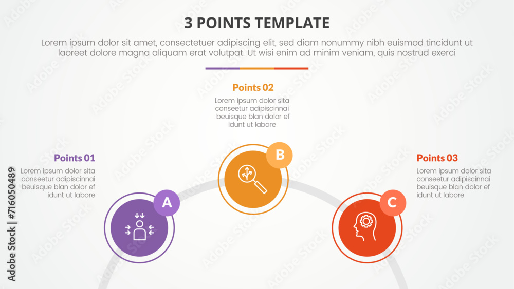 3 points stage template infographic concept for slide presentation with ...