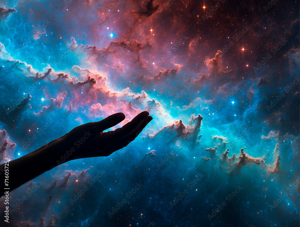 hands reaching for the sky, captures the beauty of the vast expanse of ...