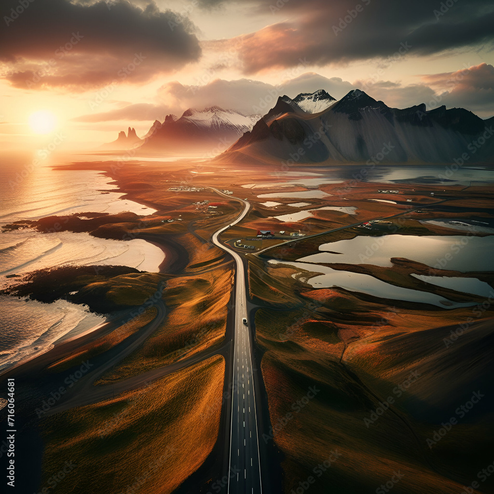 Ariel View of a Long Scenic Mostly Empty Curve Winding Line Dark ...