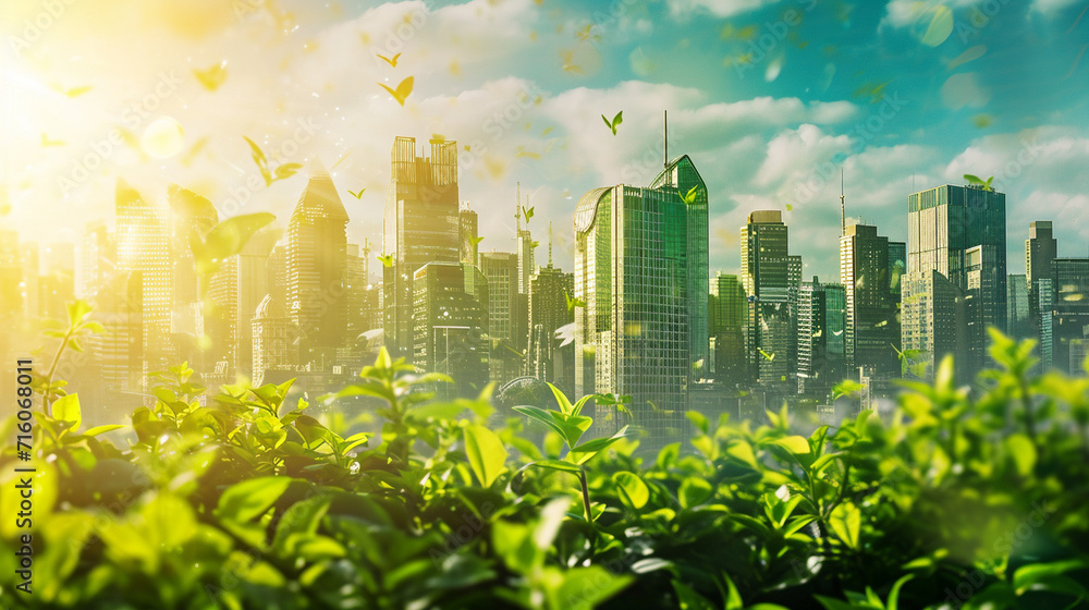 A depiction of a zero-waste city with efficient recycling systems ...