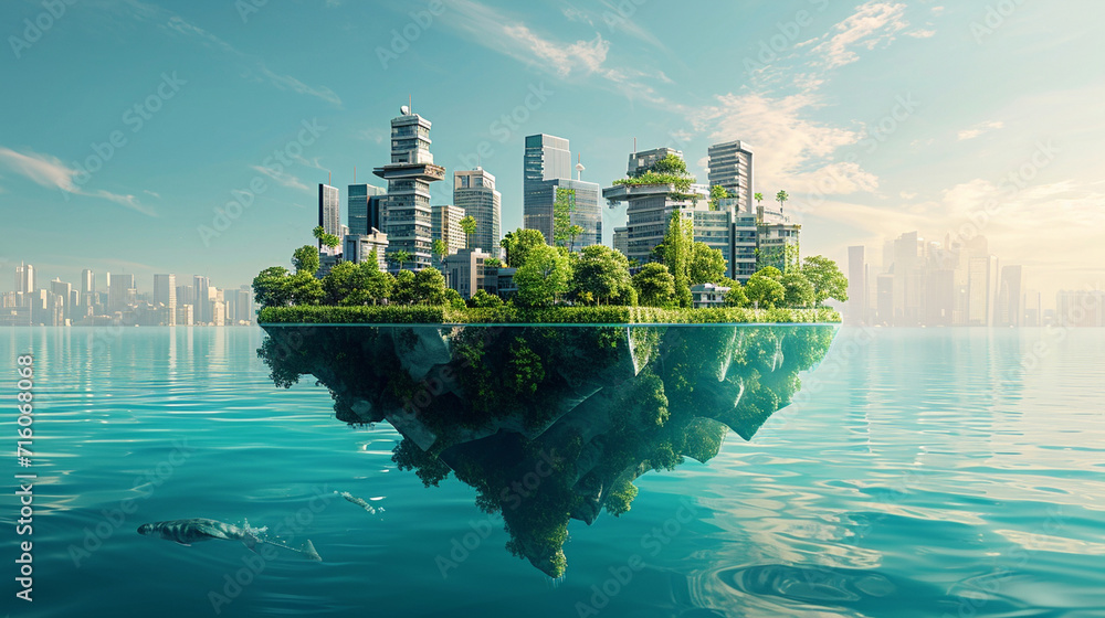 A floating city adapting to rising sea levels, sustainable and self ...